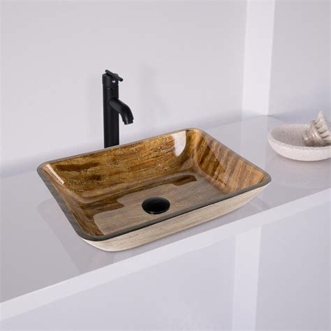 Vigo Glass Vessel Sinks Amber Sunset Tempered Glass Vessel Rectangular