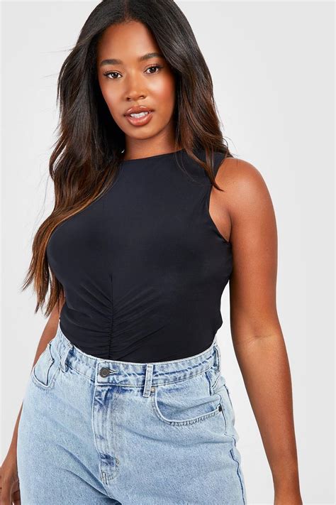 Plus Ruched Front Racer Crop Top Boohoo