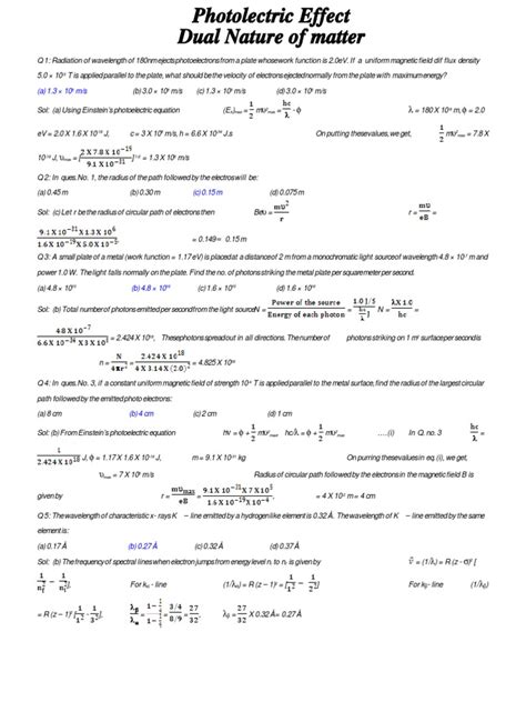 Electron And Photon With Solution Download Free Pdf Photoelectric Effect Electronvolt