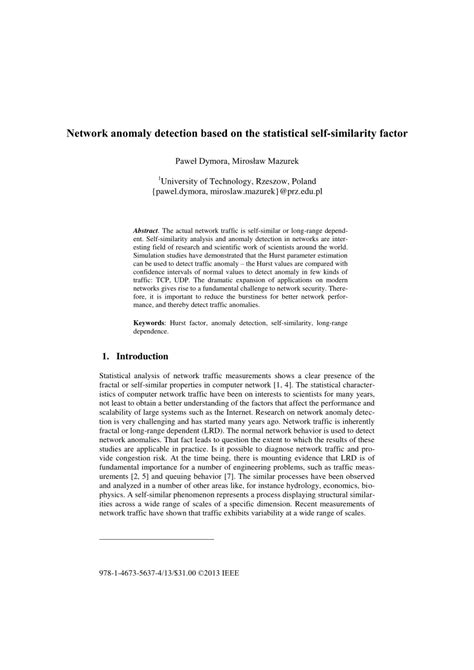 Pdf Network Anomaly Detection Based On The Statistical Self