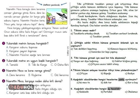 Sınıf Okuma Anlama Eduhol Etkinlik İndir Oyun Oyna Test Çöz Video İzle