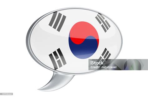 한국 국기가 있는 스피치 풍선 흰색 배경에서 격리된 3d 렌더링 교습에 대한 스톡 사진 및 기타 이미지 교습 교육 기 Istock
