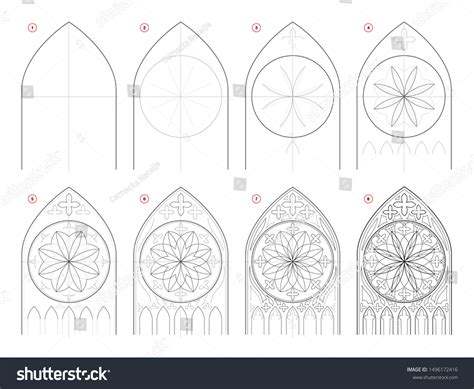 장미와 함께 고딕 스테인드 글라스 창을 스톡 벡터로열티 프리 1496172416 Shutterstock