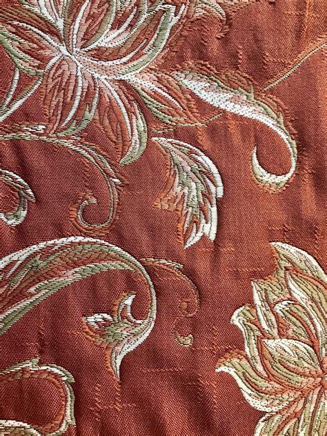 Swatch 4” X 7” Quilted Brocade Floral Upholstery Fabric Rust Brick