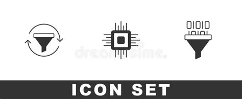 Set Sales Funnel With Chart Processor Cpu And Binary Code Icon Vector