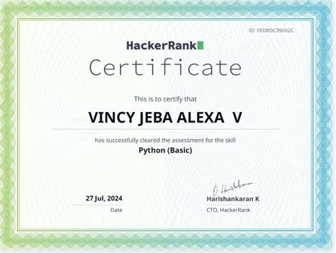 Vvincy Jeba Alexa On Linkedin Python Hackerrank Coding