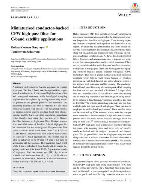 Pdf Miniaturized Conductor Backed Cpw High Pass Filter For C Band Satellite Applications
