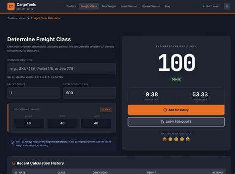 Free Pcf Density And Freight Class Calculator Cargotools
