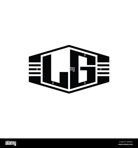 Lg Letter Logo Monogram Hexagon Emblem Shape With Stripes Outline Style Design Template Stock