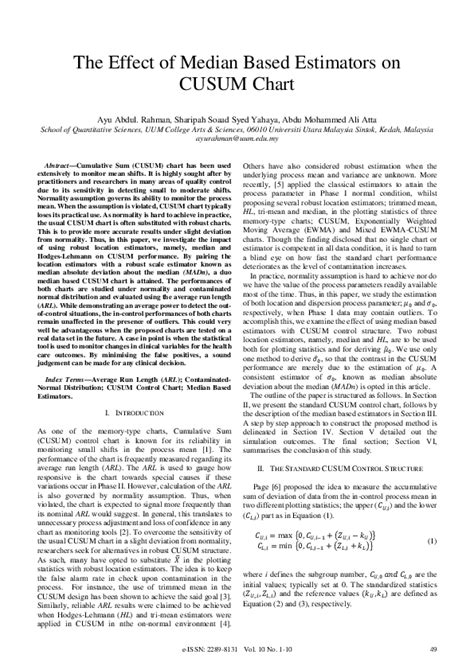 Pdf The Effect Of Median Based Estimators On Cusum Chart