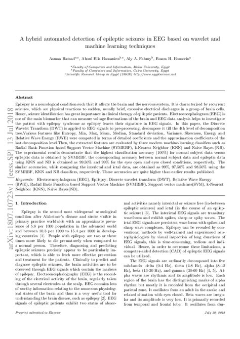 Pdf A Hybrid Automated Detection Of Epileptic Seizures In Eeg Based