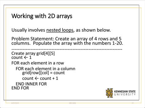 Ps Module 7 Part Ii 2d Arrays And Lists 8292019 Cse 1321 Module Ppt