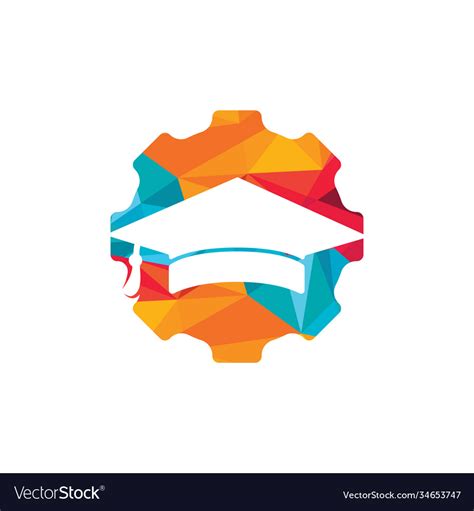 Graduation Cap With Gear Logo Template Royalty Free Vector