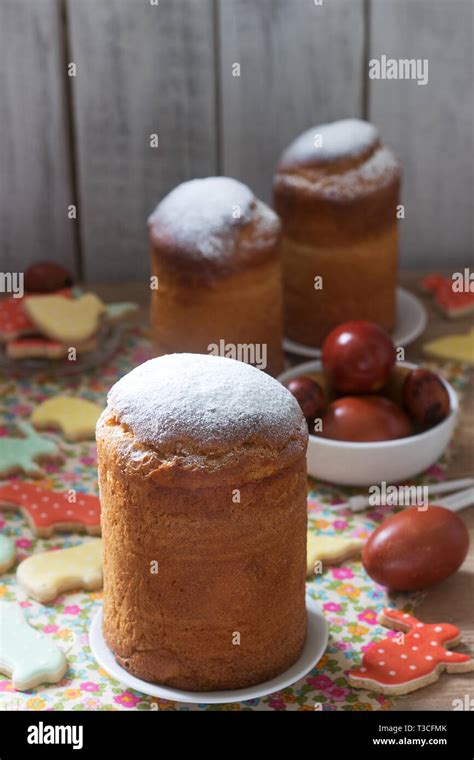 Traditional Homemade Easter Cake In The Easter Decoration Rustic Style