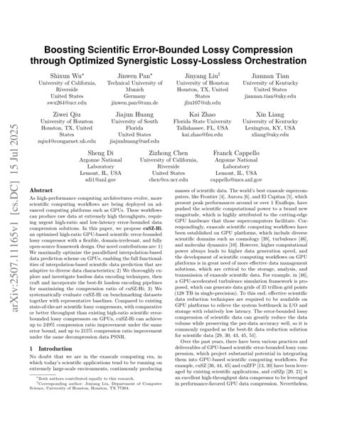 Pdf Boosting Scientific Error Bounded Lossy Compression Through Optimized Synergistic Lossy
