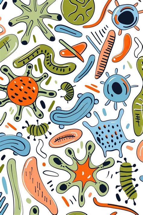 Colorful Cartoon Characters Set Bacteria Germs Of Different Type