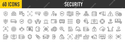 Premium Vector Set Of 60 Security Web Icons In Line Style Guard Cyber