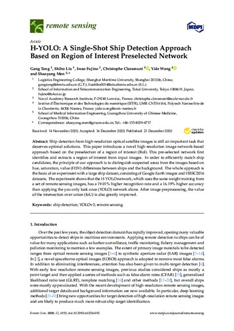 Pdf H Yolo A Single Shot Ship Detection Approach Based On Region Of