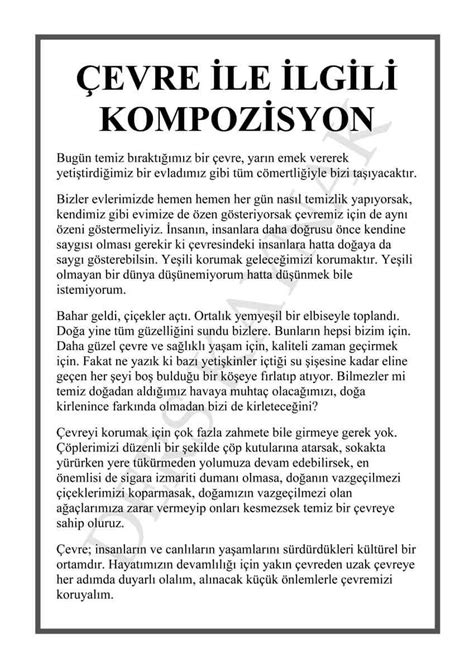 Çevre İle İlgili Kompozisyon Yazı 3 Farklı Örnek