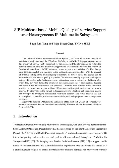Pdf Sip Multicast Based Mobile Quality Of Service Support Over Heterogeneous Ip Multimedia
