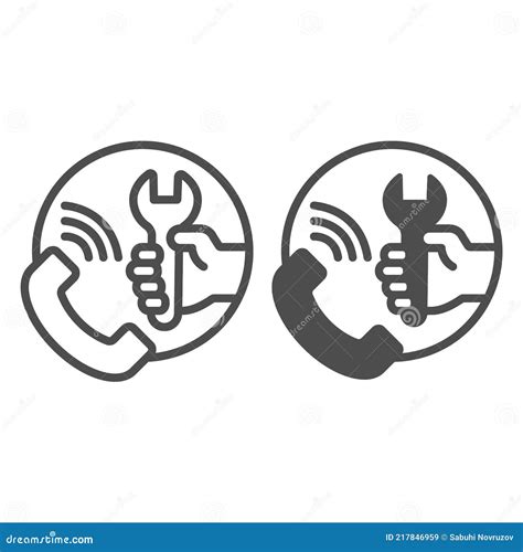 Call Repair Service Line And Solid Icon Pcrepair Concept Call Center Vector Sign On White