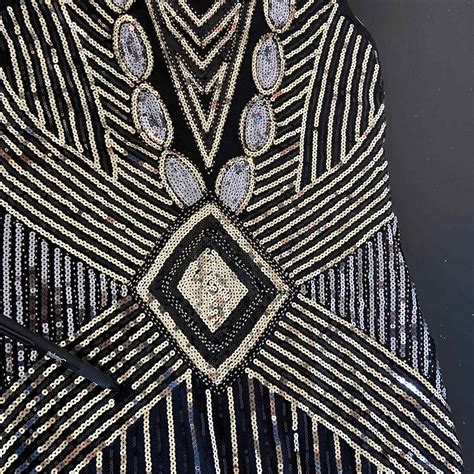 Gold Sequins Black Great Gatsby Vibes Dress Womens Gem