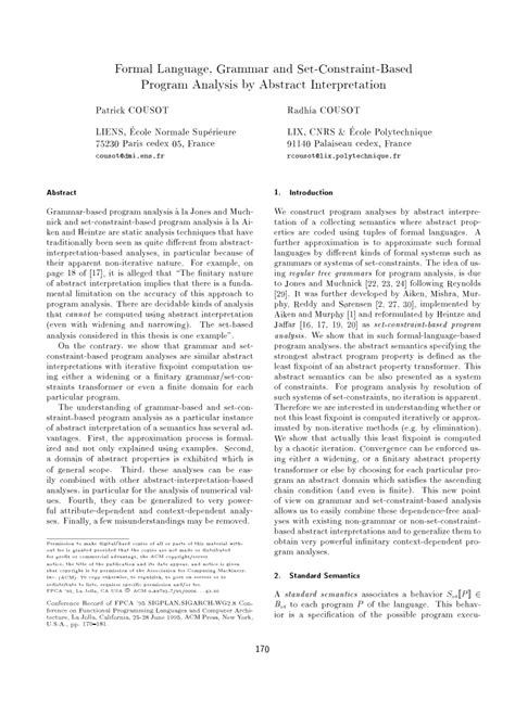 Pdf Formal Language Grammar And Set Constraint Based Program Analysis By Abstract Interpretation