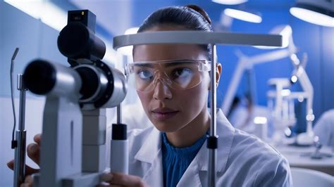 Premium Photo Woman Looking At Refractometer Eye Test Machine In