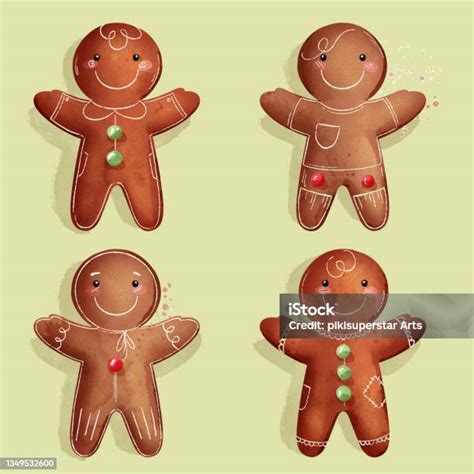 Kue Manusia Roti Jahe Cat Air Mengatur Ilustrasi Desain Vektor Ilustrasi Stok Unduh Gambar