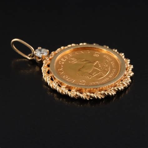 14k 0 11 Ct Diamond Pendant With 1 10th Ounce Krugerrand Coin Ebth