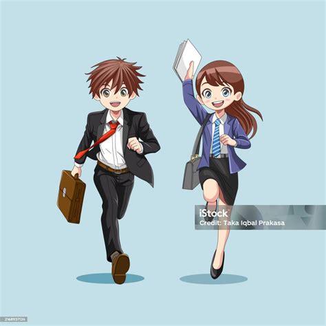 Chibi Businessman And Woman Running Stock Illustration Download Image Now Adult Art Avatar