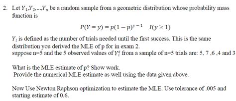 Solved Let Y1y2yn Be A Random Sample From A Geometric
