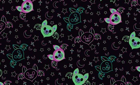 Dark Monochrome Cute Bat Pattern With Black Background And Some Stars