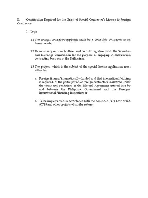 Qualification Required For The Grant Of Special Contractors License To