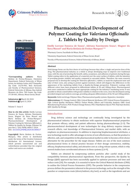 Pdf Pharmacotechnical Development Of Polymer Coating For Valeriana