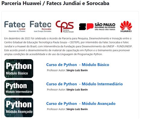 Cursos De Phyton Do Básico Ao Avançado Huawei E Centro Paulo Souza