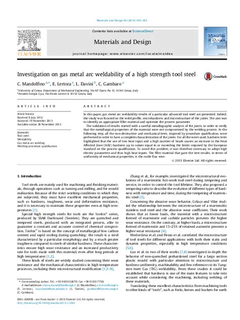 Pdf Investigation On Gas Metal Arc Weldability Of A High Strength