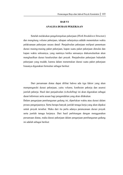 Bab 6 Analisis Dan Estimasi Biaya Bangunan Bab Vi Analisa Durasi