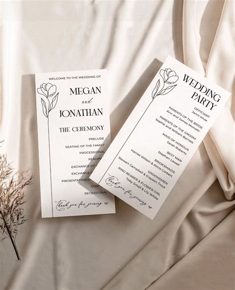 Minimalist Wedding Program Template Editable Double Sided Wedding