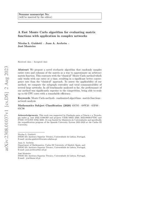 a fast monte carlo algorithm for evaluating matrix functions with