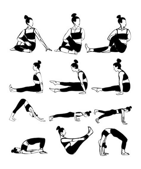 Collection De Poses De Yoga Ensemble D icônes Noires Isolées Sur Fond