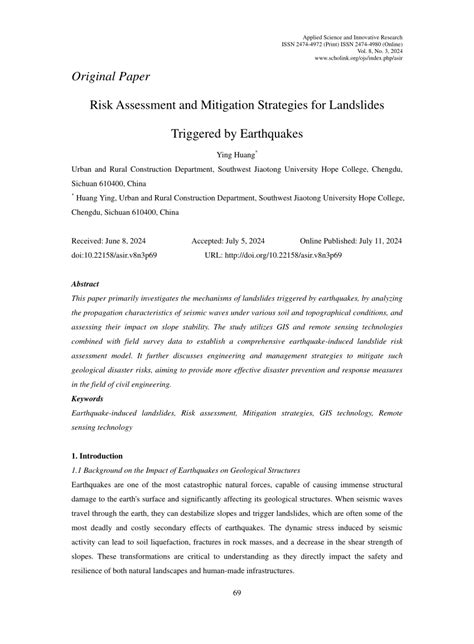 Pdf Risk Assessment And Mitigation Strategies For Landslides Triggered By Earthquakes