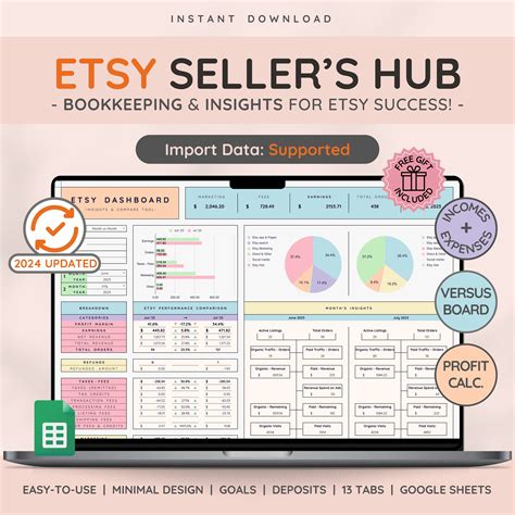 Etsy Bookkeeping Template For Etsy Sellers Etsy Accounting Spreadsheet
