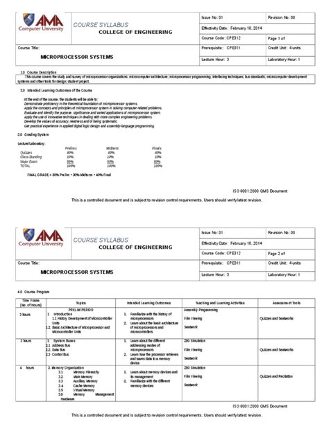 course syllabus microprocessor pdf microcontroller input output
