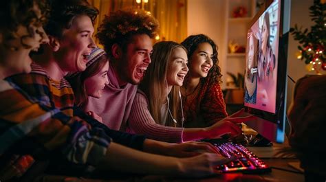 Friends Enjoying A Computer Session Premium Ai Generated Image