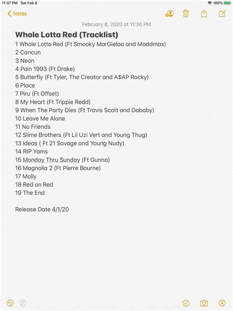 Whole Lotta Red Leaked Tracklist Rplayboicarti