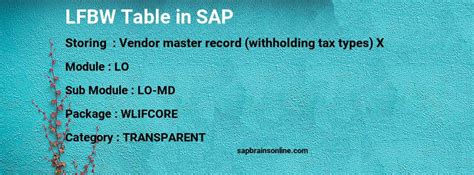 Lfbw Sap Table For Vendor Master Record Withholding Tax Types X
