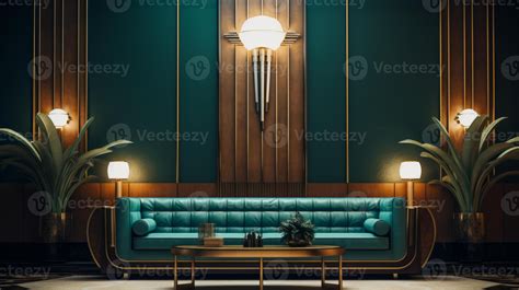 Ai Generated A Vintage Art Deco Lounge With A Retro Vibe For Nostalgia