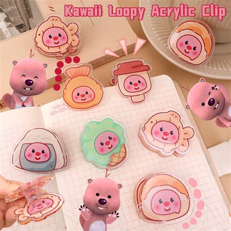 Cartoon Cute Loopy Acrylic Clip Kawaii Beaver Double Sided Binder