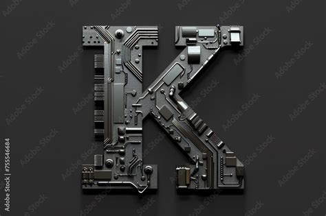 Futuristic Circuit Board Typography Alphabet Letter K With Metal